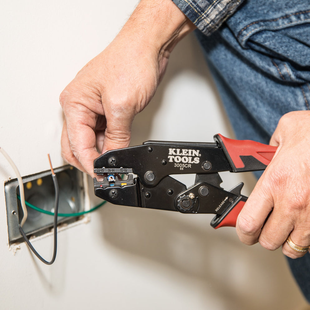 Klein Tools 3005CR Ratcheting Crimper, 10-22 AWG - Insulated Terminals ...