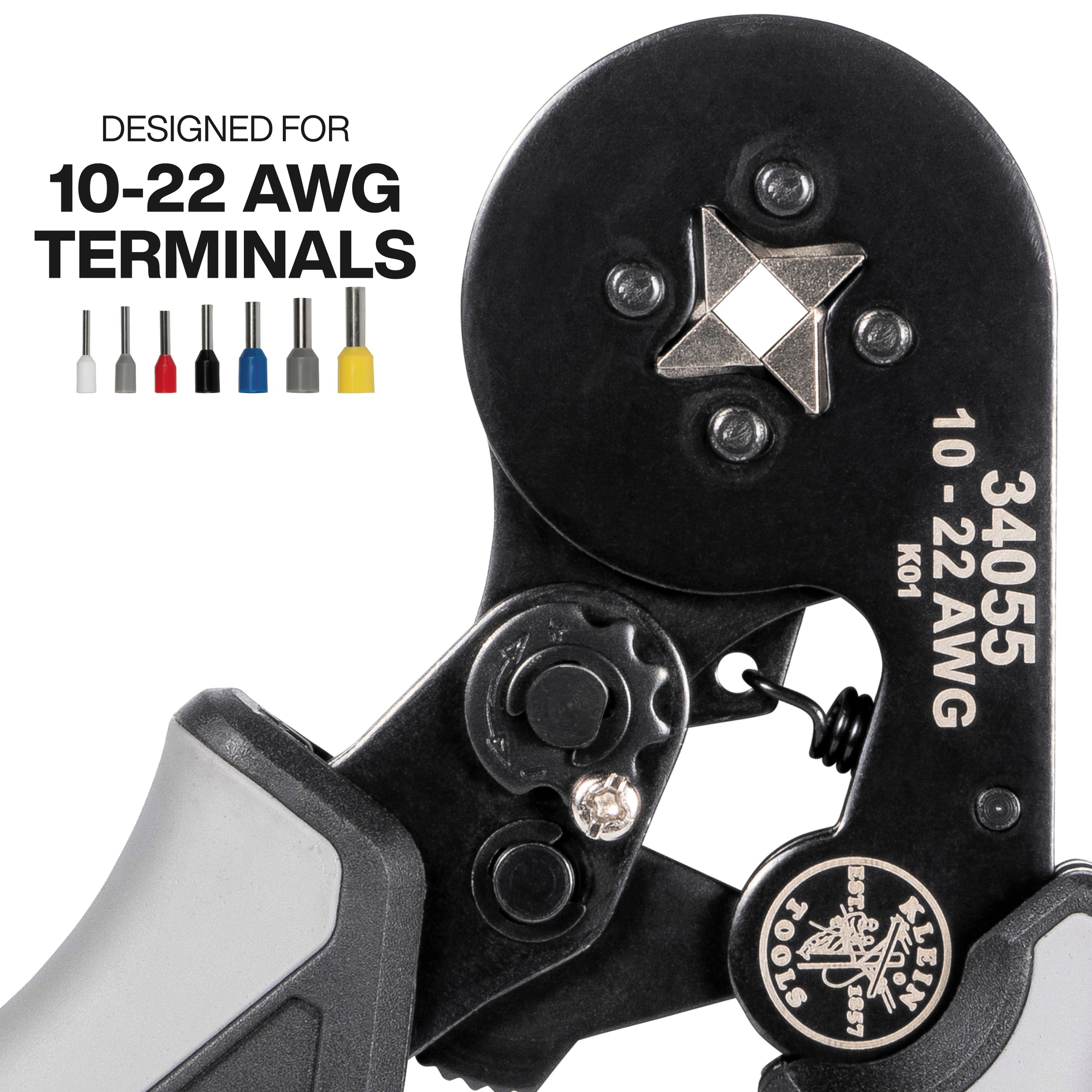 Klein Tools 34055 Ratcheting Ferrule Square Crimper, 10 to 22 AWG Wire ...