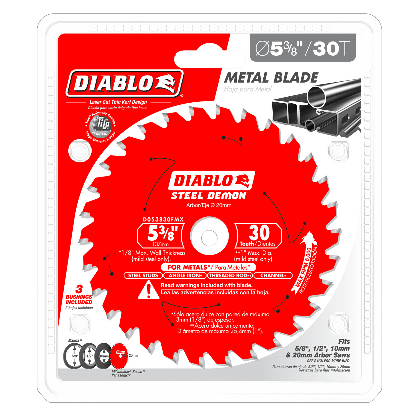 Diablo 5-3/8" x 30-Teeth Steel Demon Carbide Saw Blade for Medium Meta ...