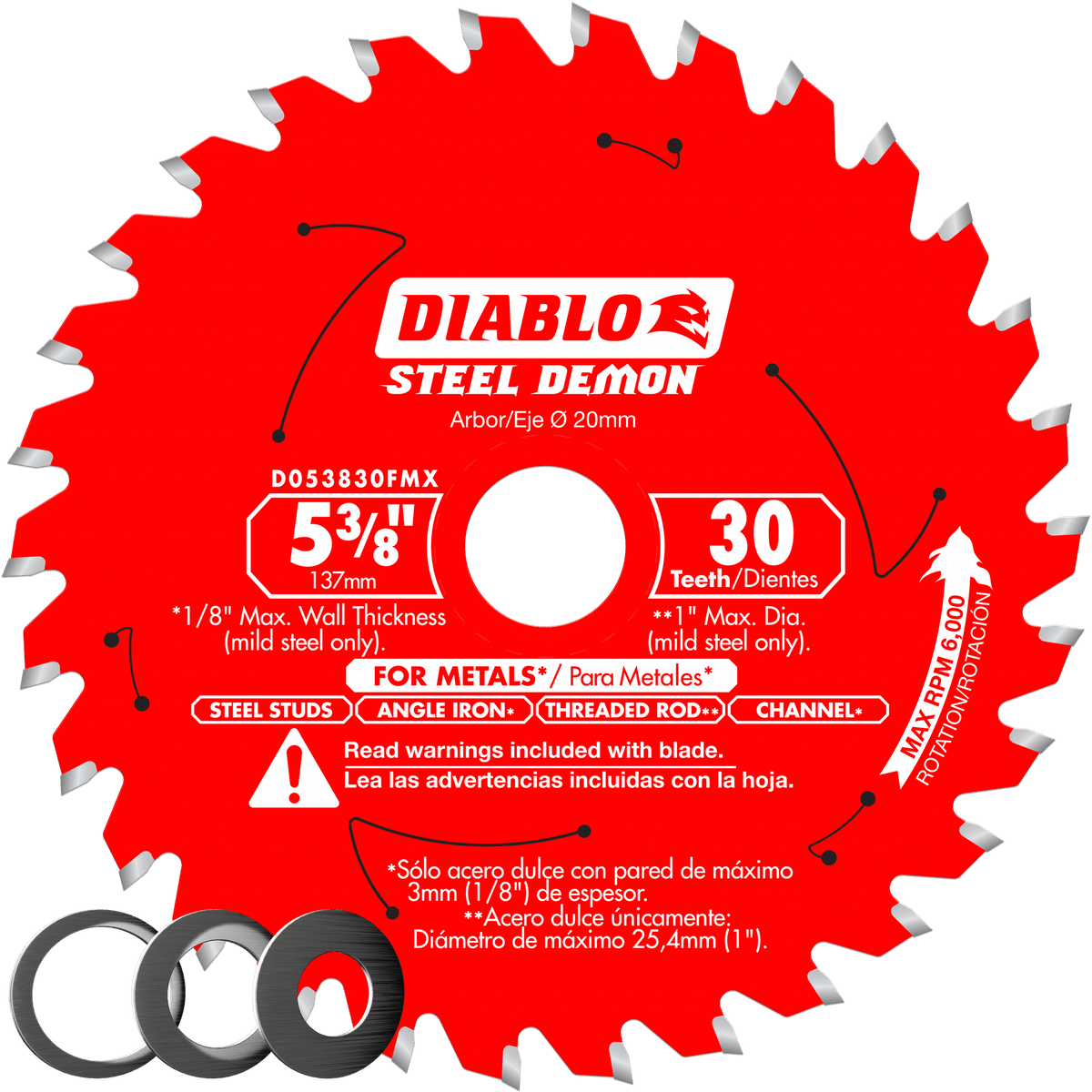 Diablo 5-3/8" x 30-Teeth Steel Demon Carbide Saw Blade for Medium Meta ...