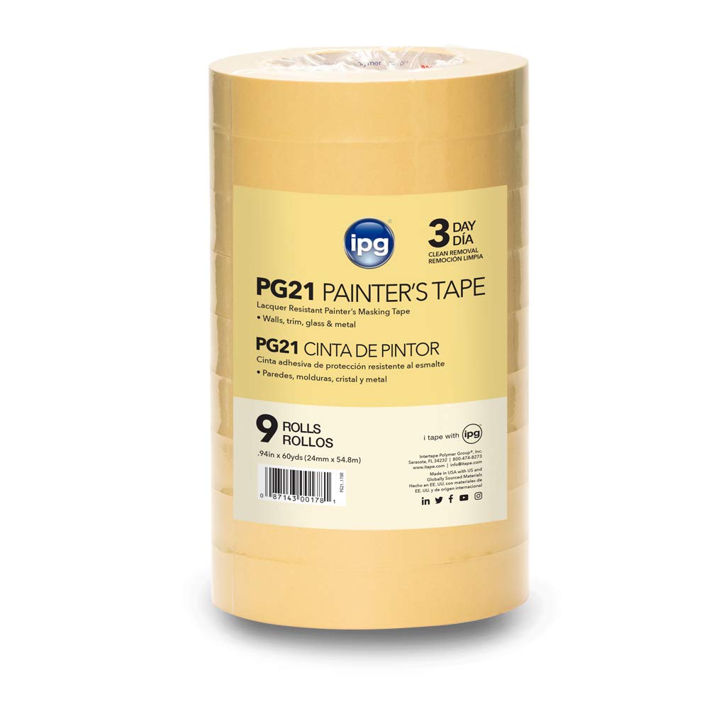 IPG PG21, Lacquer Resistant Masking Tape, 0.94" x 60 yd, Tan, (9-Pack ...