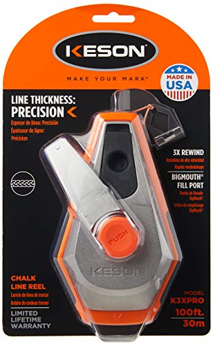 Keson K3XPRO Precision String Chalk Line Reel with 3X1 Rewind, 100-Foo ...