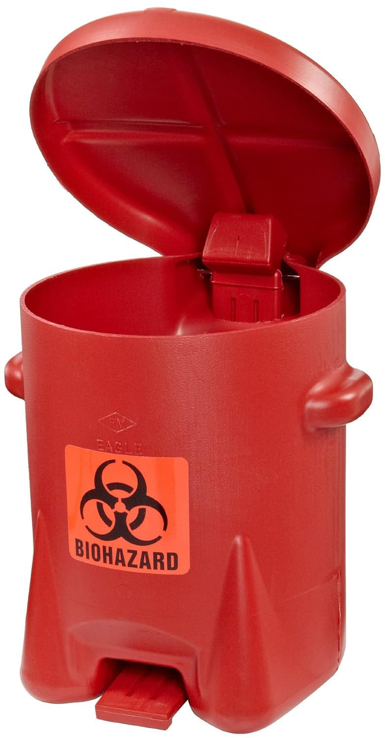 Eagle 6 Gallon Biohazard Trash Can with Foot-Operated Self-Closing Lid ...