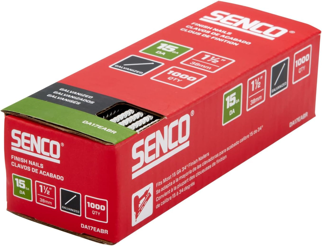 Senco DA17EABR 34 Degree Collated Finish Nails, 15 Gauge, 1-1/2 Inch L ...