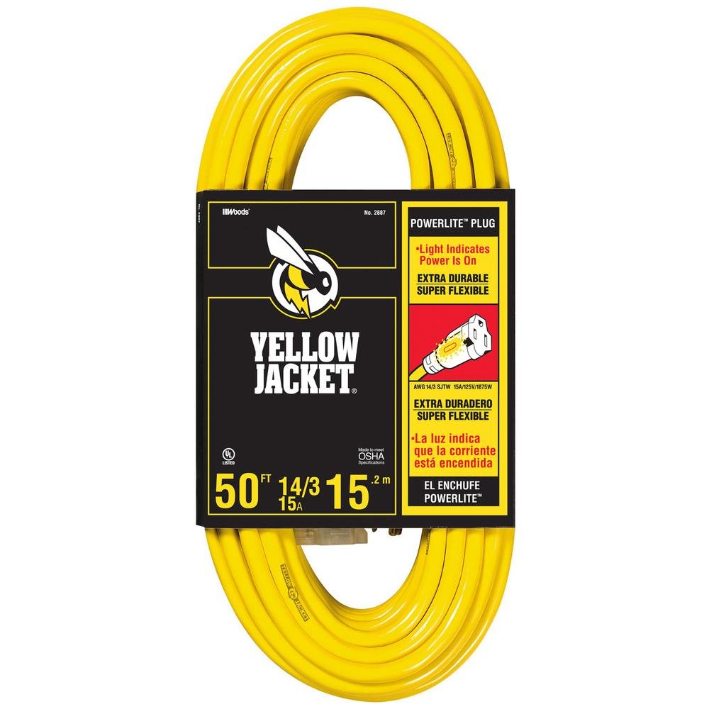 50 ft. 14/3 SJTW Outdoor Heavy-Duty 15 Amp Contractor Extension Cord w ...