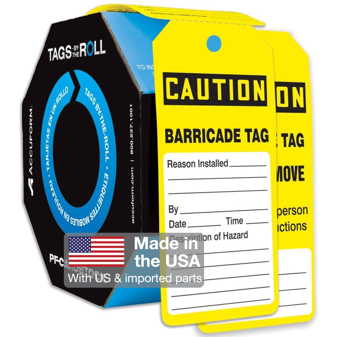 Accuform TAR160 250 Safety Tags by-The-Roll, Caution Barricade, US Mad ...