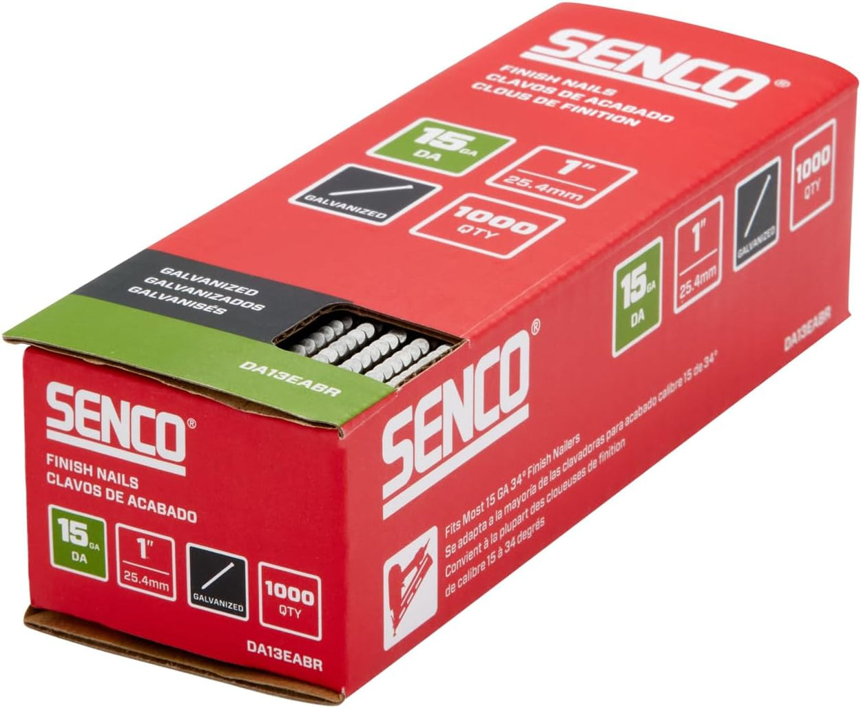 Senco DA13EABR 34 Degree Collated Finish Nails, 15 Gauge, 1 Inch Lengt — Contractor Tool Supply ...