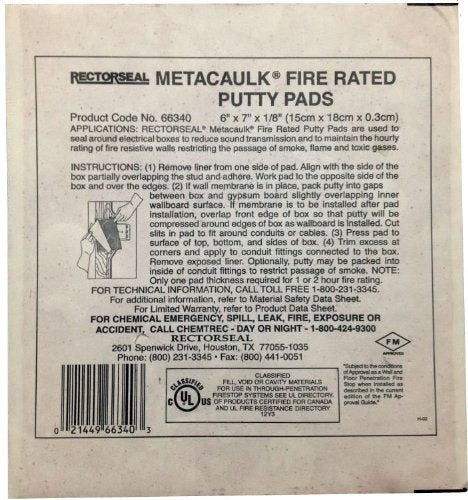 RectorSeal Metacaulk Firestop Putty Pad 66335, Easy Installation, Fire ...