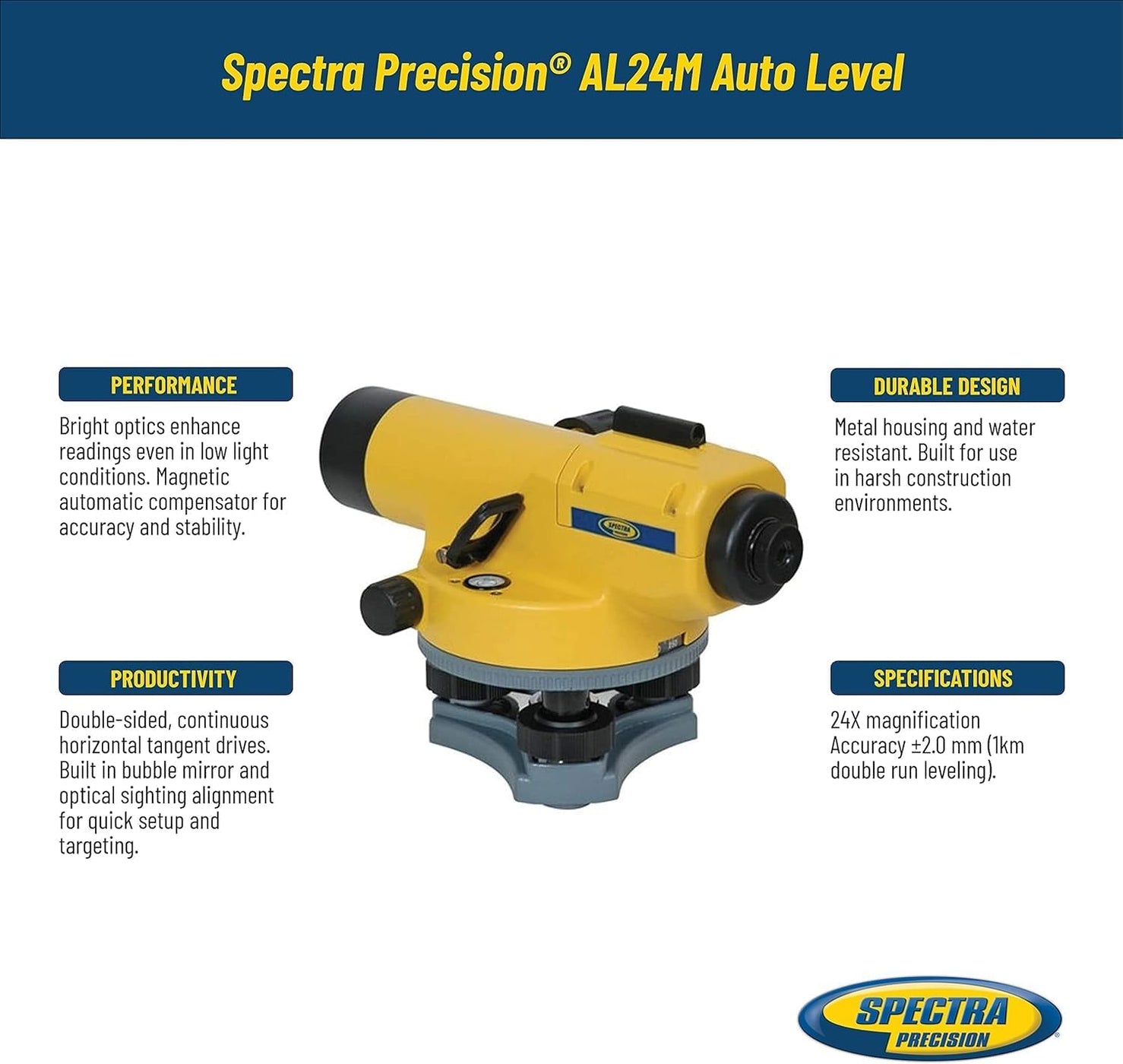 Spectra Precision AL24M Auto Level with Magnetic Dampened Compensator ...