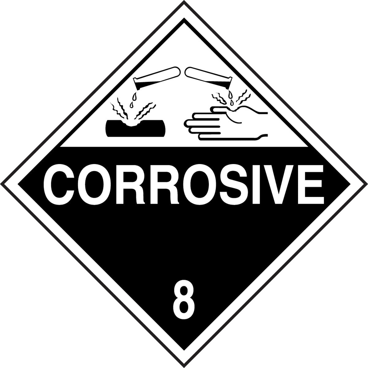 Accuform MPL801VP1 Plastic Hazard Class 8 DOT Placard, "Corrosive 8" w ...