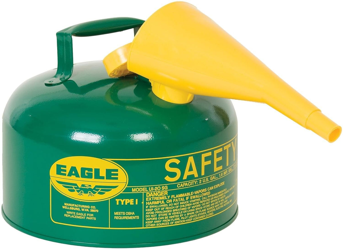 Eagle 2 Gallon Type I Green Safety Gas Can for Oil and Other Combustib ...