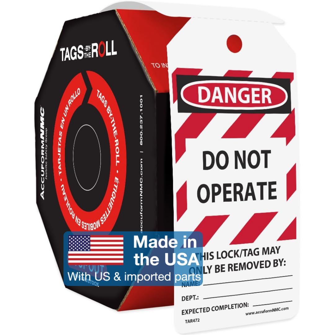 Accuform TAR472 250 Lockout Tags by-The-Roll, "Danger Do Not Operate ...