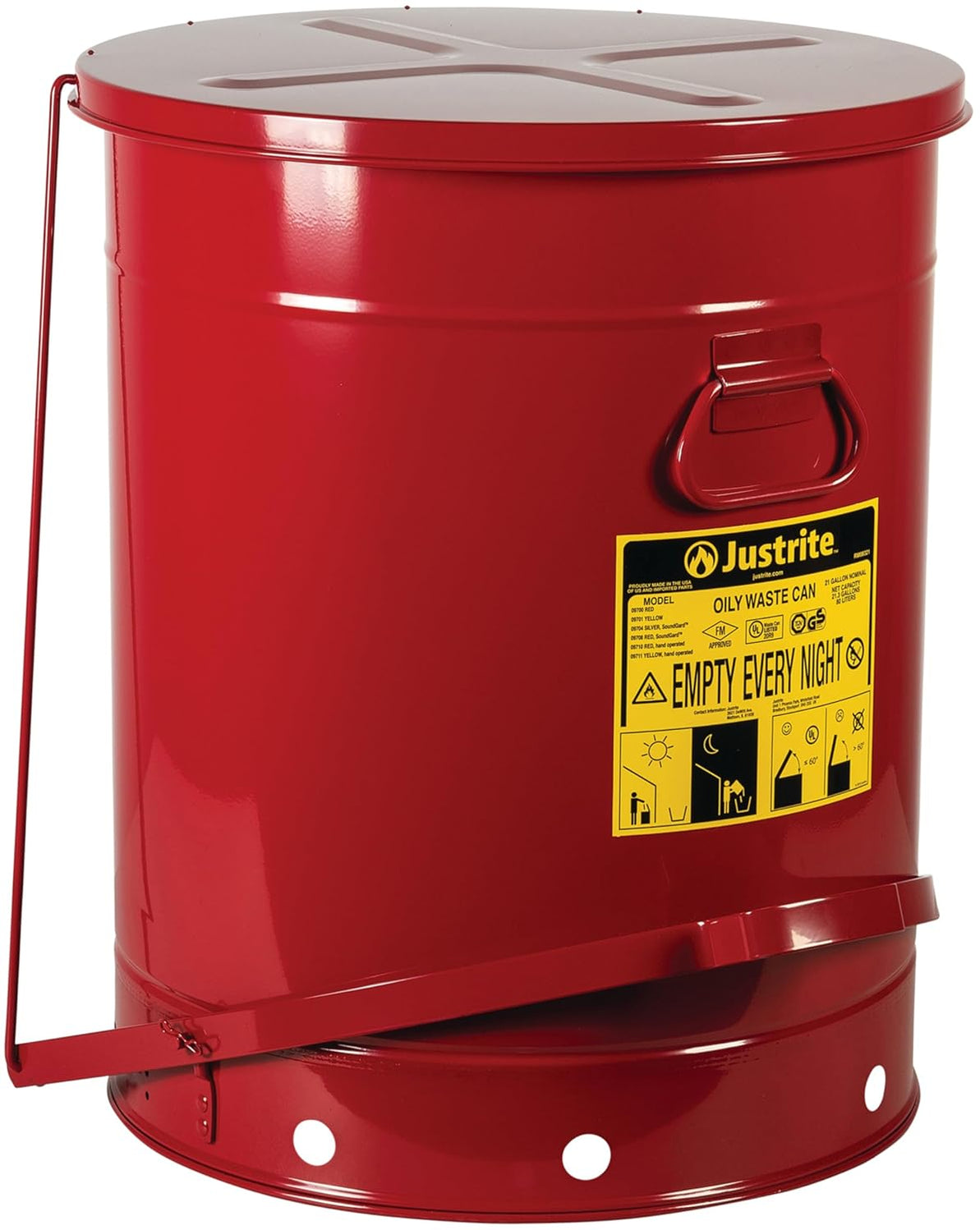 Justrite 21 Gallon Galvanized Steel Oily Waste Can, 23.5" x 18" Metal ...