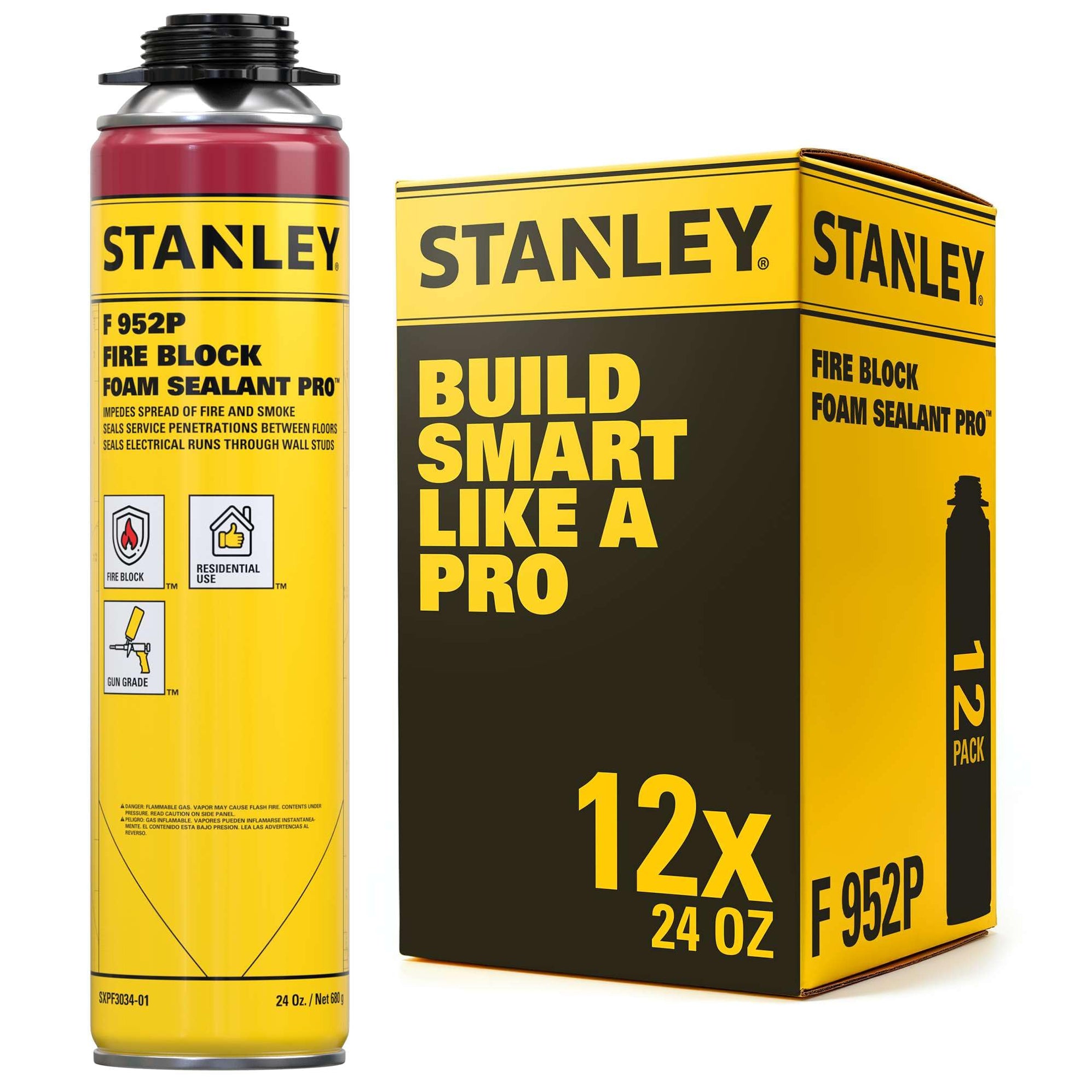 Stanley F952P Fire Block Foam Sealant Pro, 24 Oz. (Pack of 12 ...