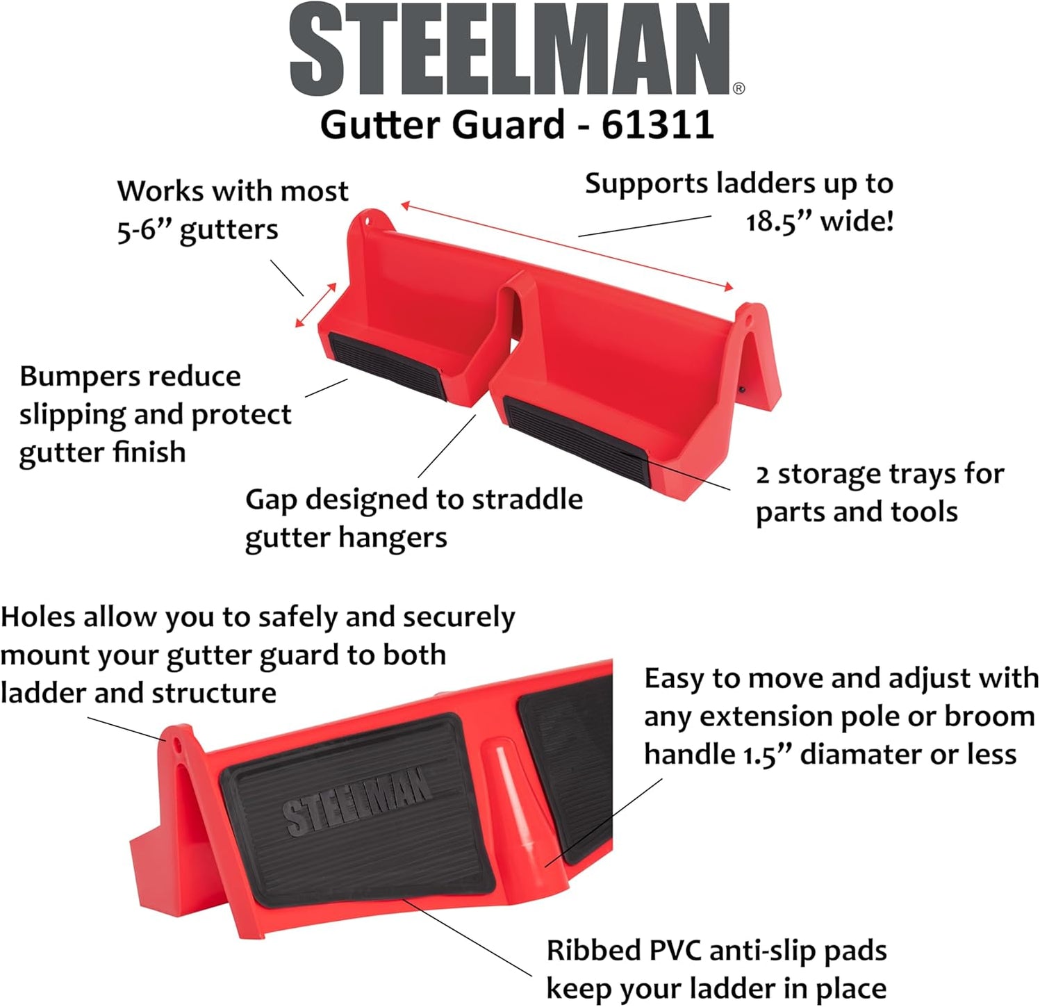 Steelman 61311 Gutter Guard and Ladder Stabilizer, Protect Gutters fro ...