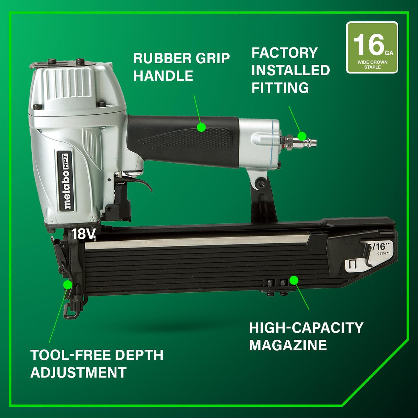 Metabo HPT 15/16-Inch Wide Crown Stapler, Pro Preferred Brand of Pneum ...