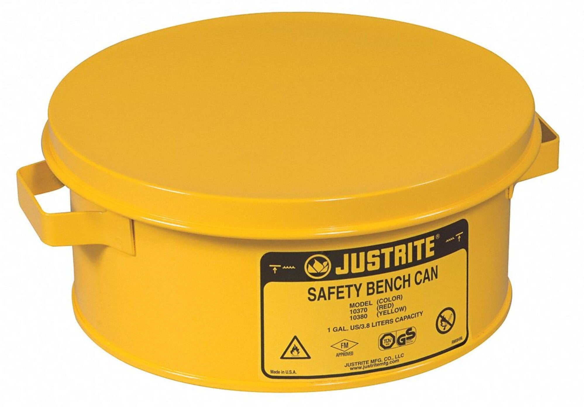 Justrite 10385 Steel Bench Can, 4L Capacity, Yellow — Contractor Tool ...
