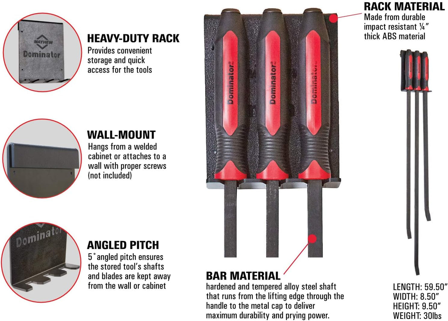 Mayhew Tools 14068 Dominator Pro 3-Piece Pry Bar Set, 48", 58" & 44" C ...