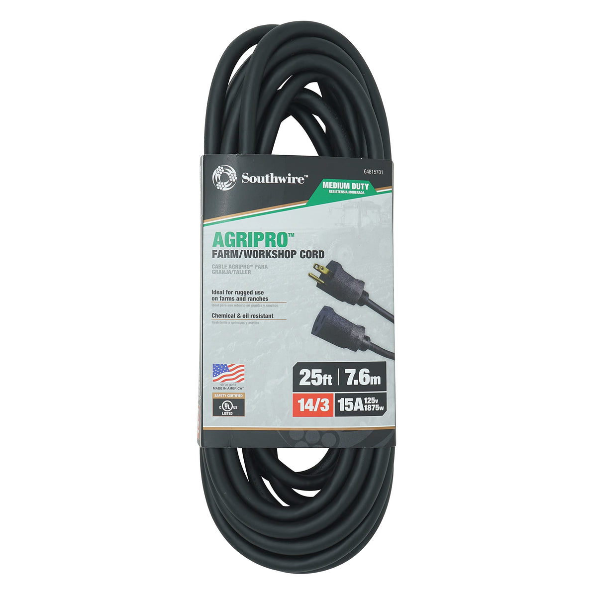 Southwire AGRIPRO Medium Duty Extension Cord, 25Ft, 14 Gauge, 3 Conduc ...