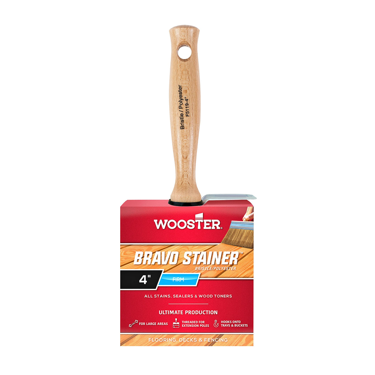 Wooster Brush F5119-4 Bravo Stainer Bristle/Polyester Stain Brush, 4 I — Contractor Tool Supply ...
