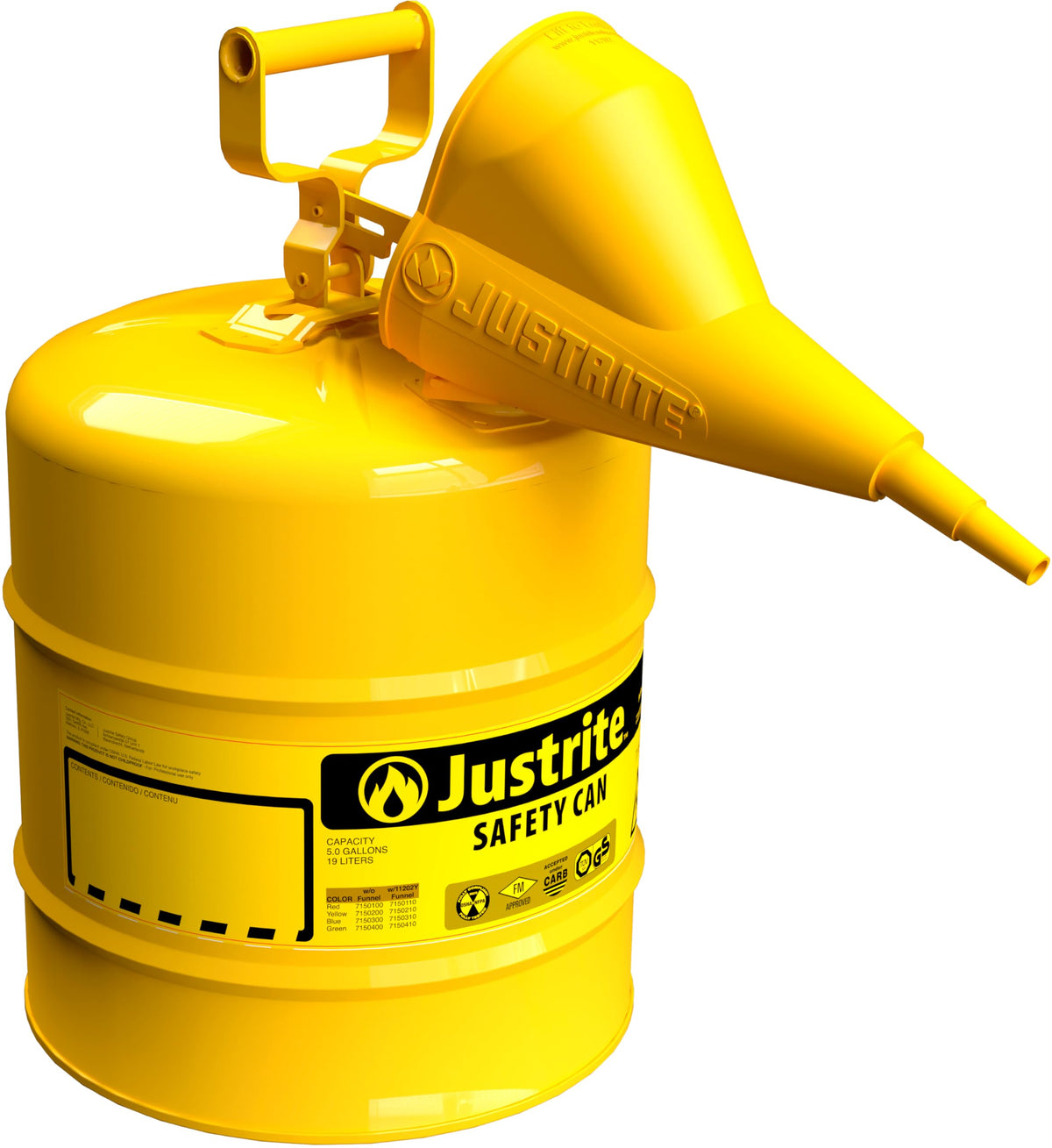 Justrite 5 Gallon Type I Yellow Safety Can for Diesel with Flame Arres ...