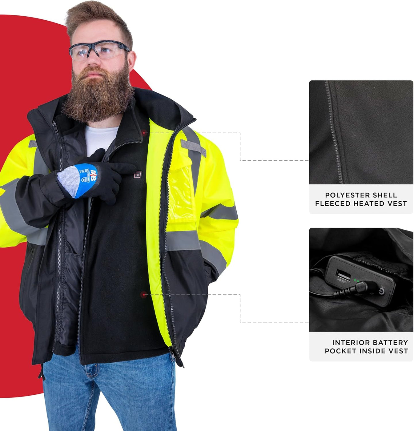 Radians (RHG-SJ13G-M) Heated Apparel - Jackets, Hi-Vis Green, Medium ...