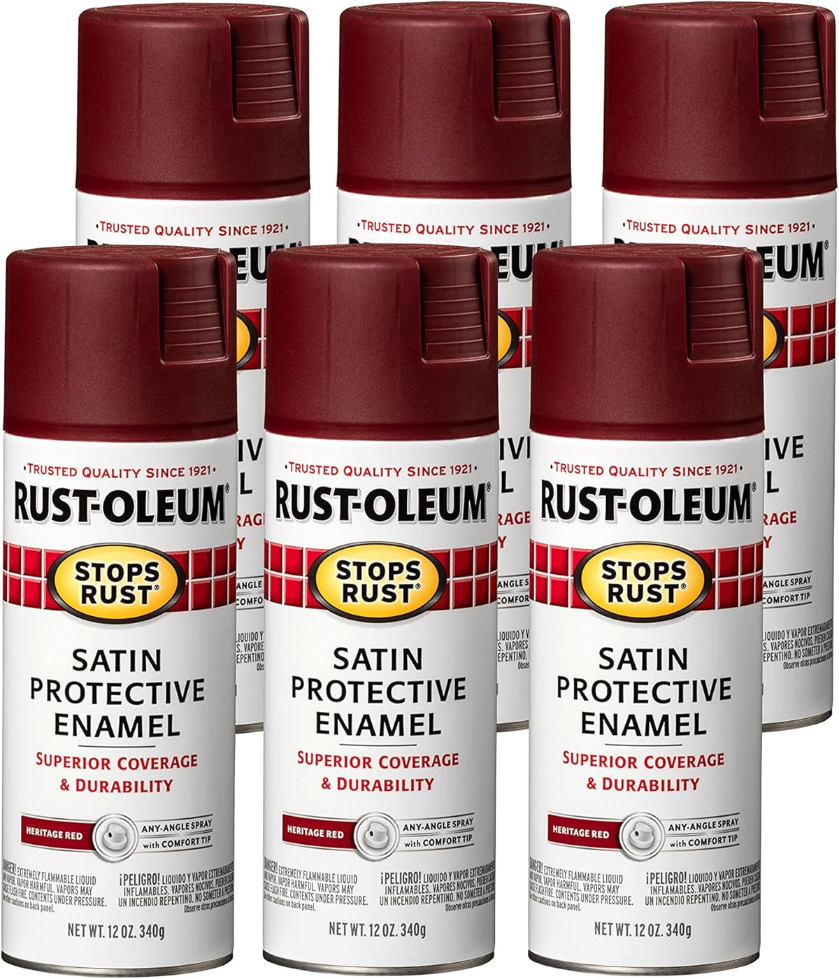 Rust-Oleum 6PK Stops Rust Spray Paint, 12 Oz, Satin Heritage Red, 6 Pa ...