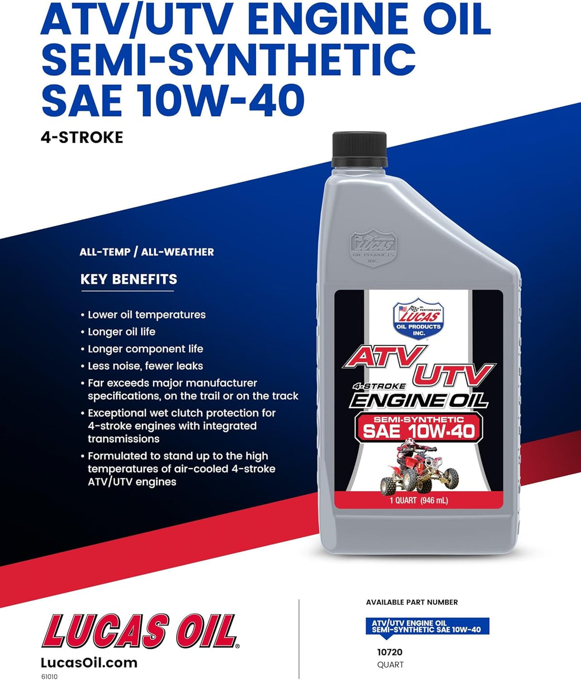 Lucas Oil 10720-6PK Engine Oil, 1 Quart (Pack of 6) — Contractor Tool ...