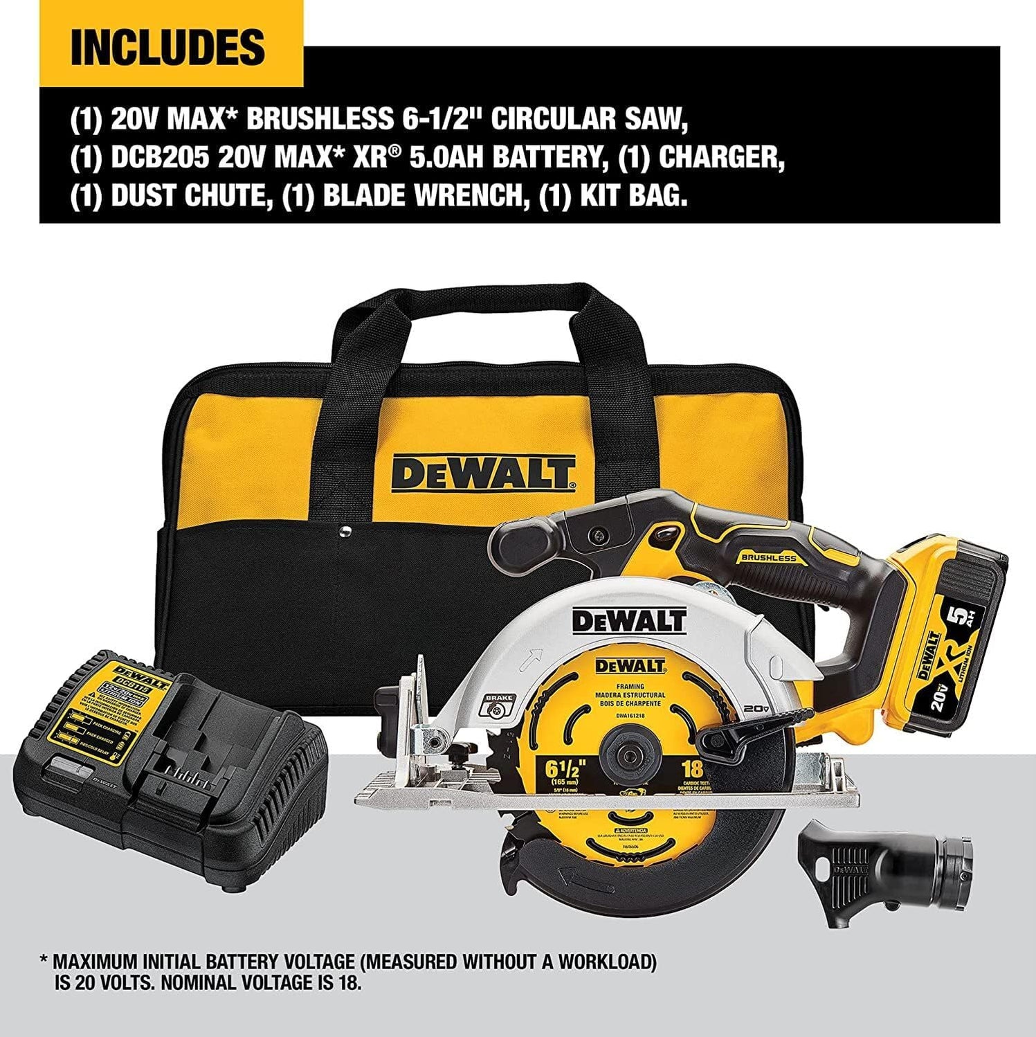 DEWALT DCS565P1 20V MAX Circular Saw, 6-1/2-Inch, Cordless, Battery an ...