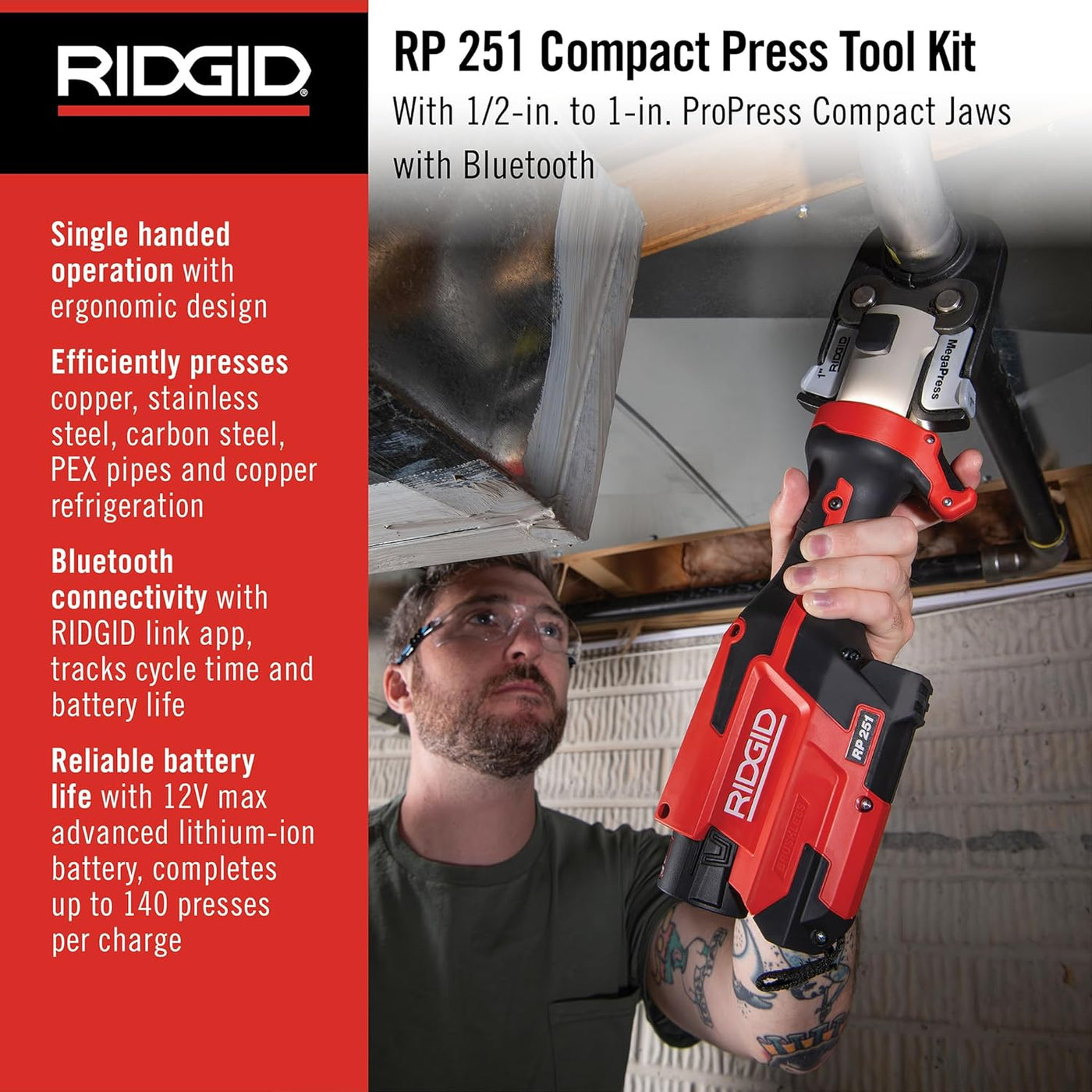 RIDGID 78158 RP 251 Compact Press Tool Battery Kit with ProPress Jaws ...