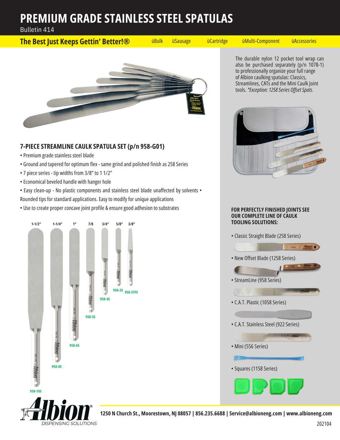 Albion Engineering Streamline Caulk Spatula 7-Piece Set — Contractor ...