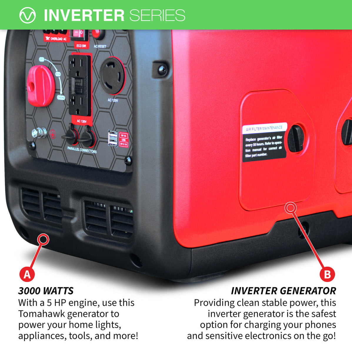 Tomahawk TG3000i-BRV 3000 Watt Inverter Generator Super Quiet Portable ...