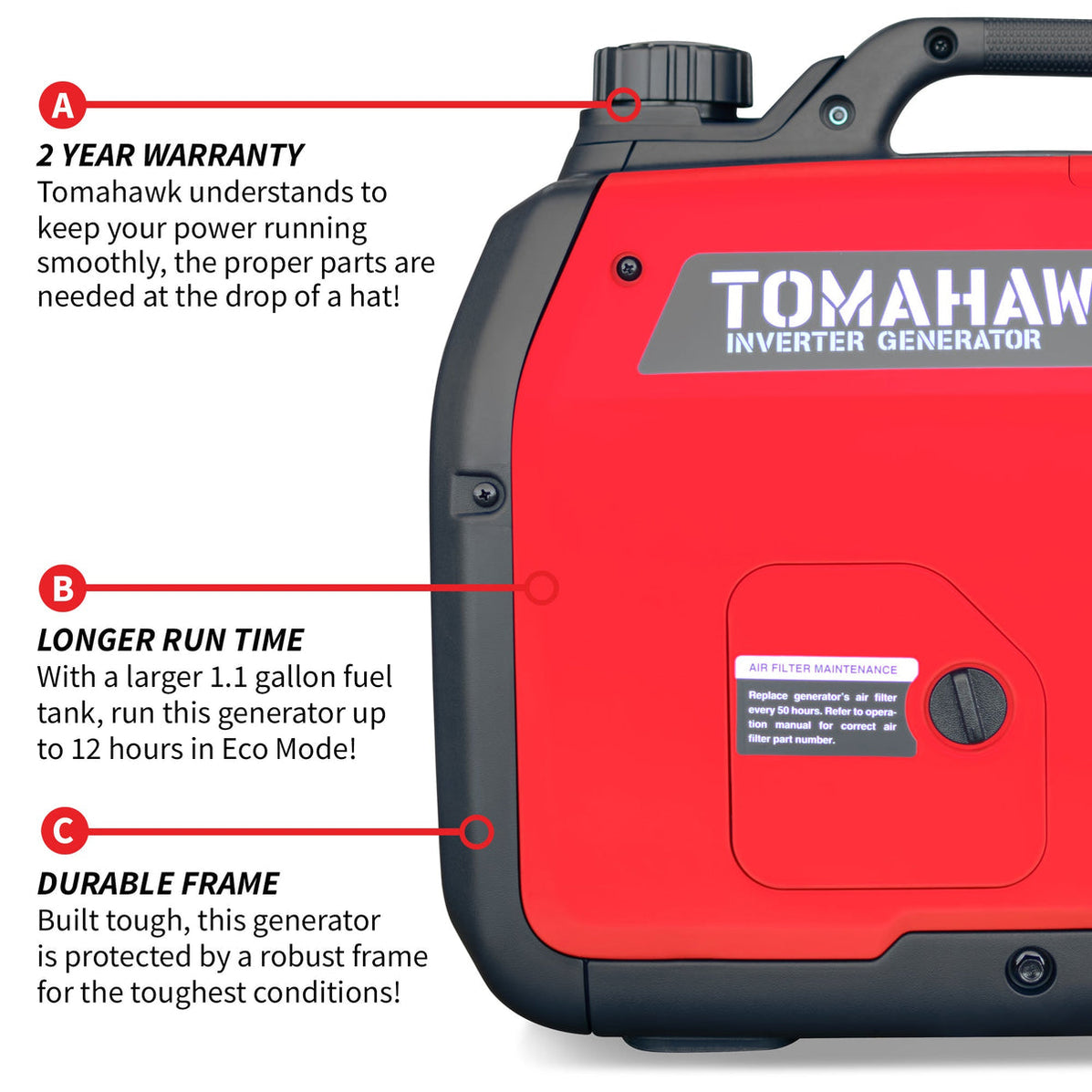 Tomahawk TG3000i-BRV 3000 Watt Inverter Generator Super Quiet Portable ...