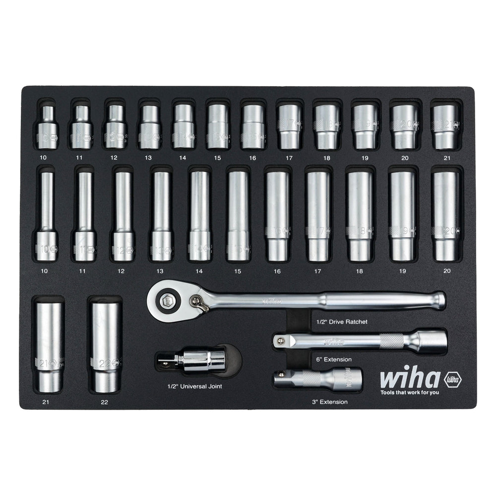 Wiha 33895 29 Piece 1/2" Drive Professional Standard and Deep Socket T ...