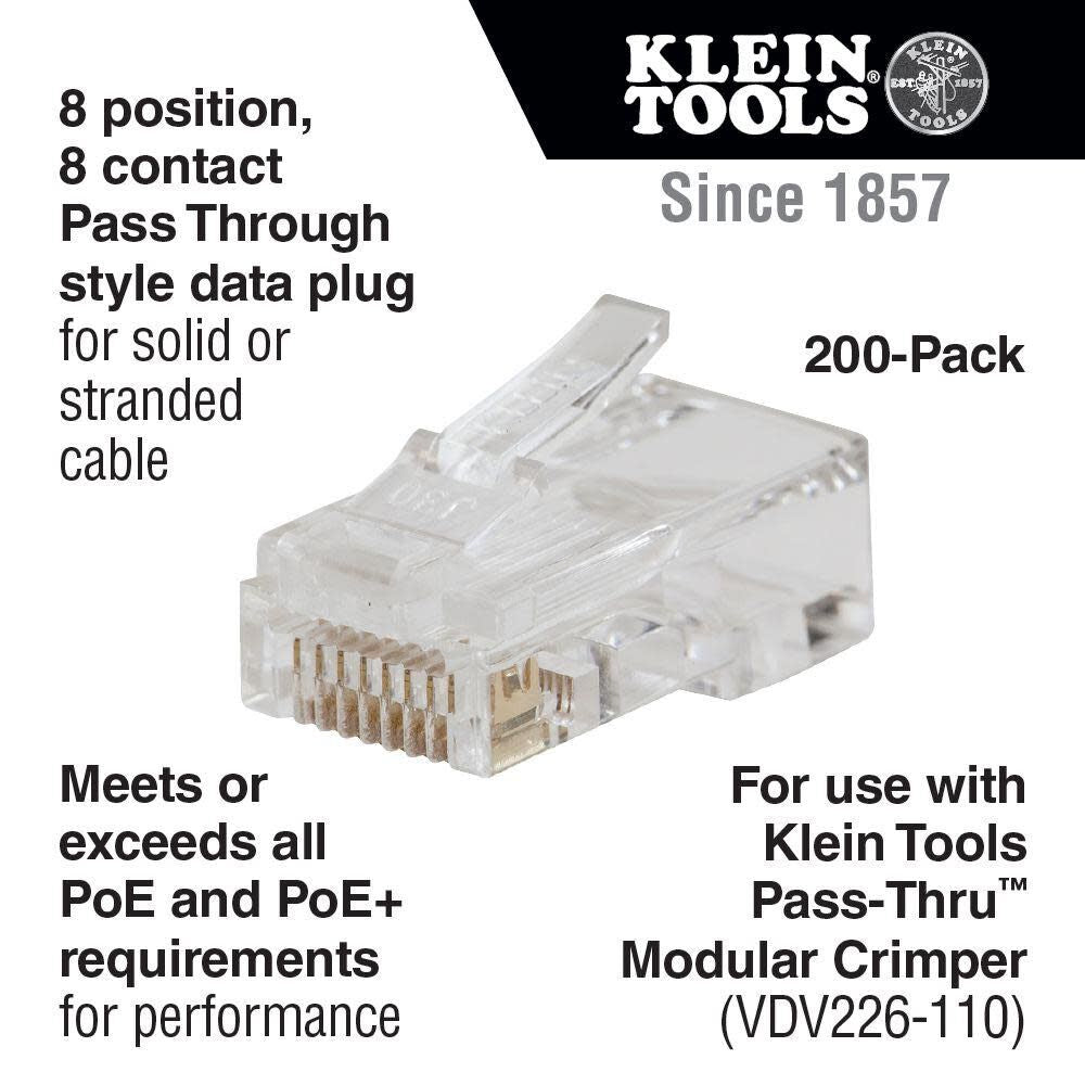 Klein Tools VDV826-763 Pass-Thru Modular Data Plug, RJ45 CAT6, Gold Pl ...